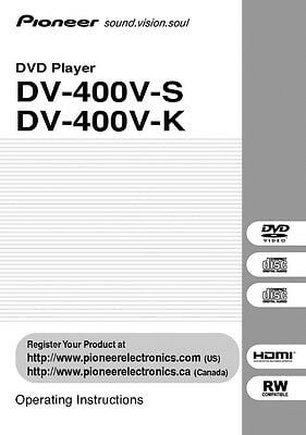 Instruction Manual ONLY for Pioneer DV-400V DVD Player Owners Manual ...