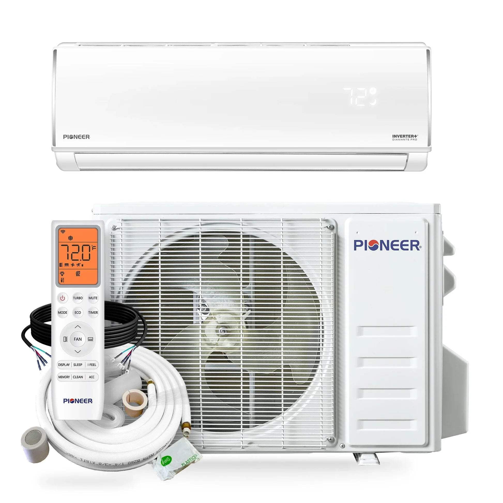 Pioneer Diamante Pro 36,000 BTU 19 SEER2 230V High-Wall Ductless Mini-Split Air Conditioner ...