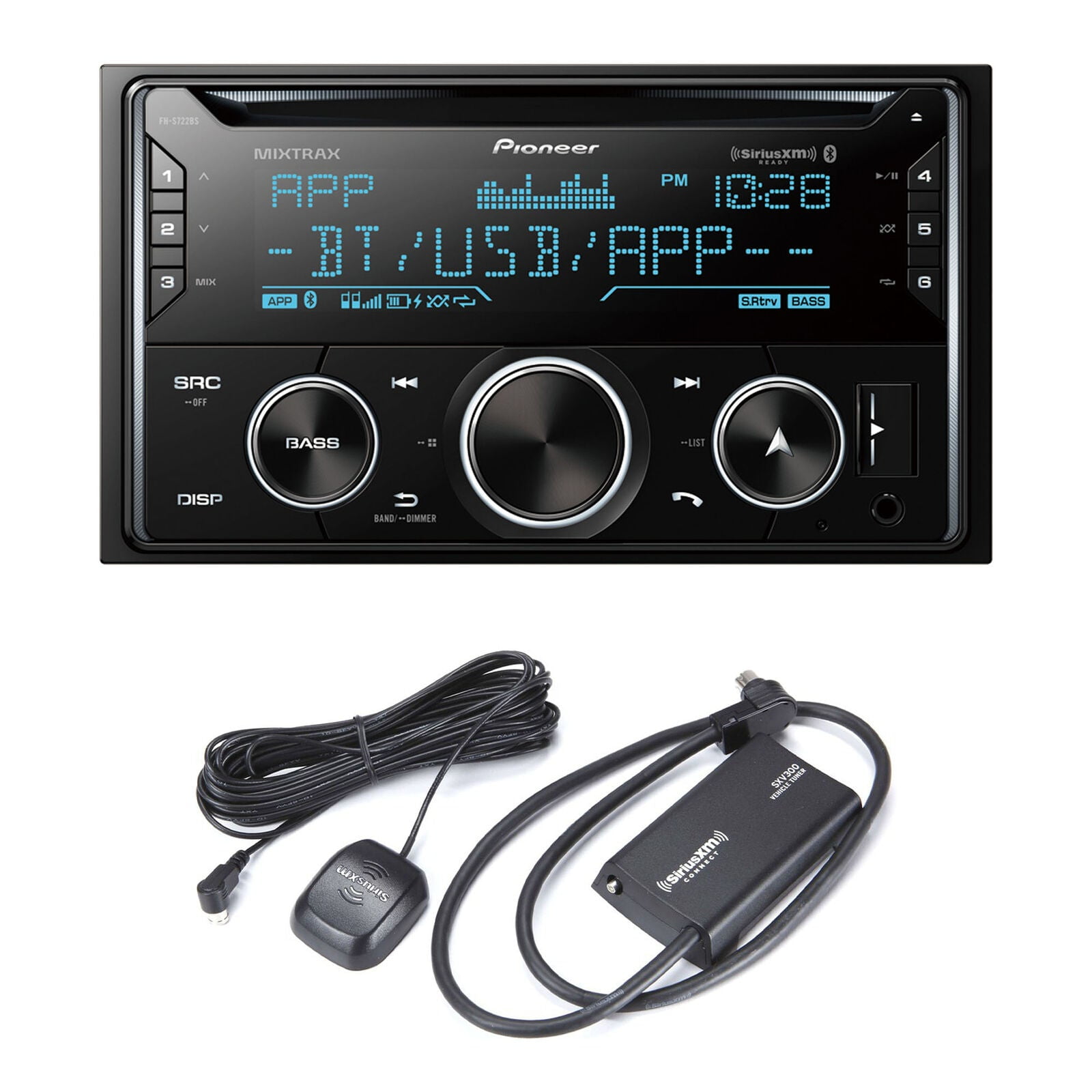 Pioneer FH-S722BS Double DIN CD Receiver + SXV-300v1 Satellite Tuner ...
