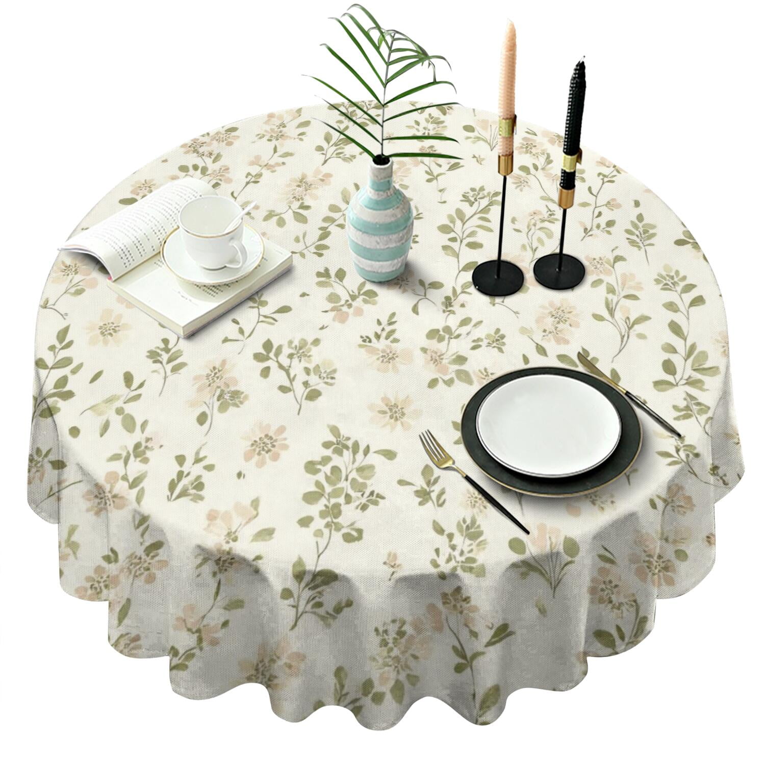 Pioneer Floral Pattern Round Tablecloth 60" X 60",Wrinkle Wipeable ...