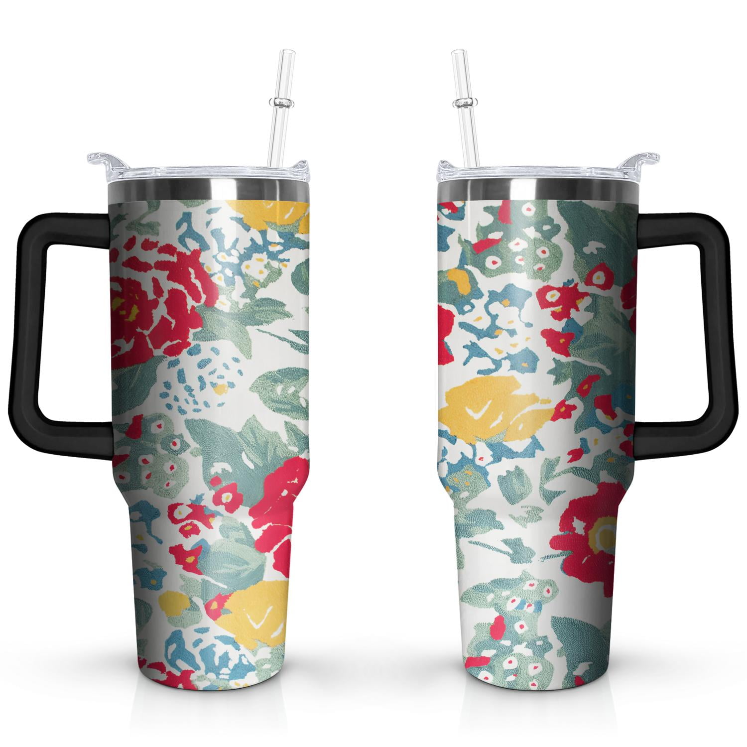 Pioneer Flower 40 OZ Tumbler Cup with Lid and Straw for Water Iced Tea ...