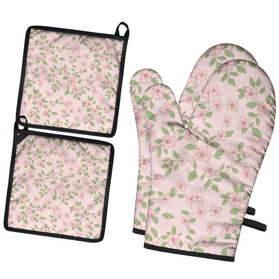Pioneer Flower Floral Print Pattern 2-Pack Oven Mitts Set, Heat ...