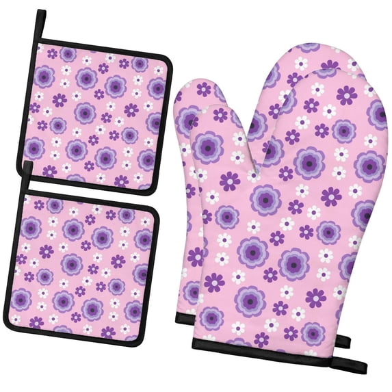 Pioneer Flower Floral Print Pattern 2-Pack Oven Mitts Set, Heat ...