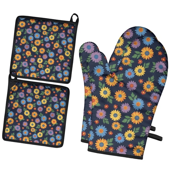 Pioneer Flower Floral Print Pattern 2-Pack Oven Mitts Set, Heat ...