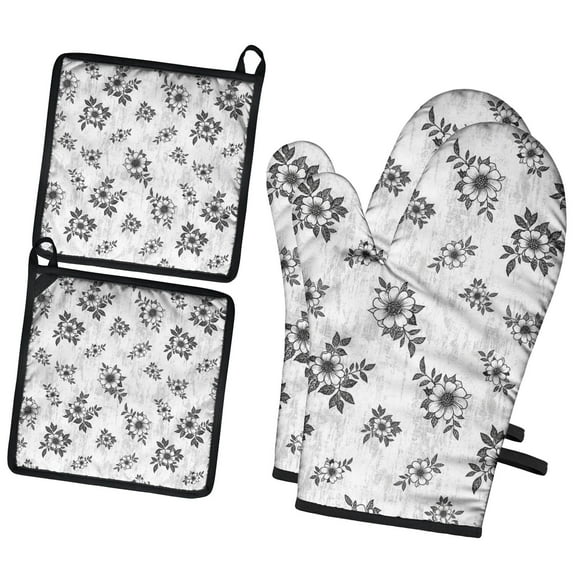 Pioneer Flower Floral Print Pattern 2-Pack Oven Mitts Set, Heat ...