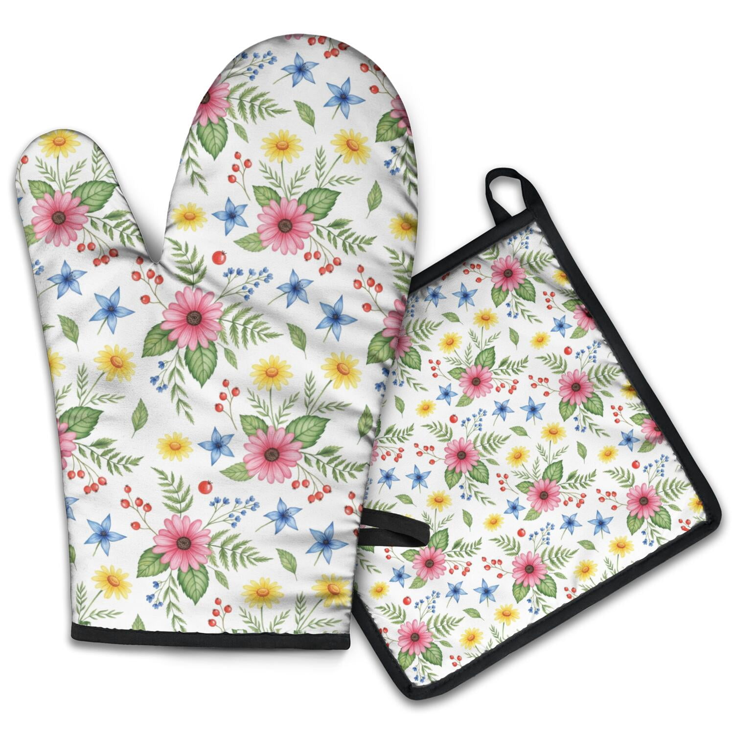 Pioneer Flower Floral Print Pattern 2-Pack Oven Mitts Set, Heat ...