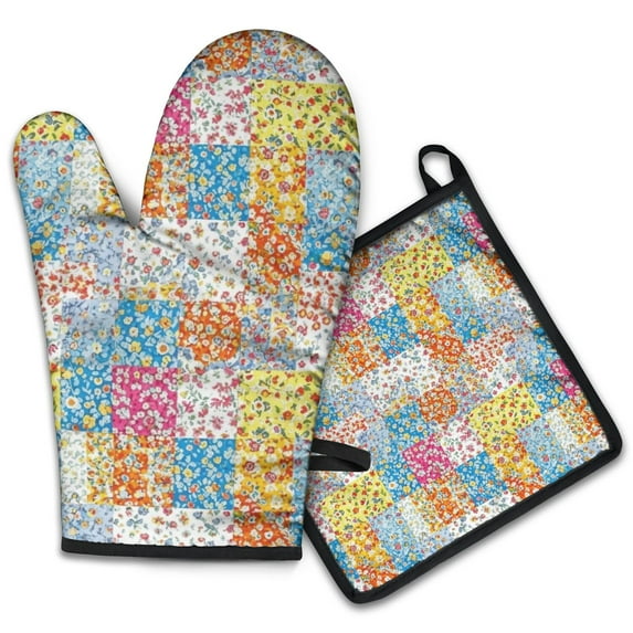 Pioneer Flower Floral Print Pattern 2-Pack Oven Mitts Set, Heat ...