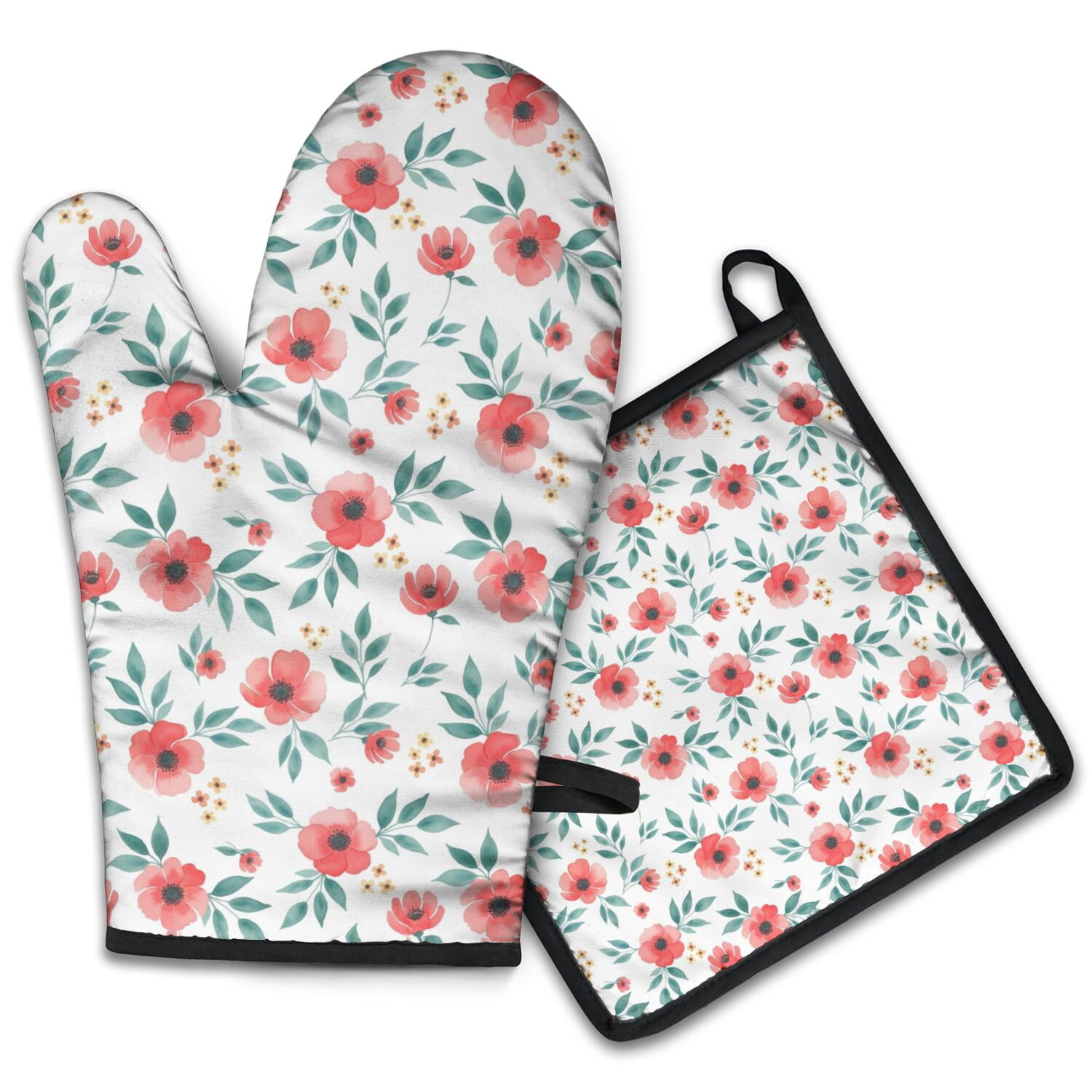 Pioneer Flower Floral Print Pattern 2-Pack Oven Mitts Set, Heat ...