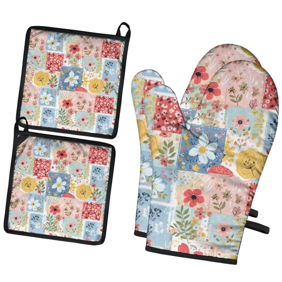 Pioneer Flower Floral Print Pattern 2-Pack Oven Mitts Set, Heat ...