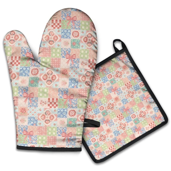 Pioneer Flower Floral Print Pattern 2-Pack Oven Mitts Set, Heat ...