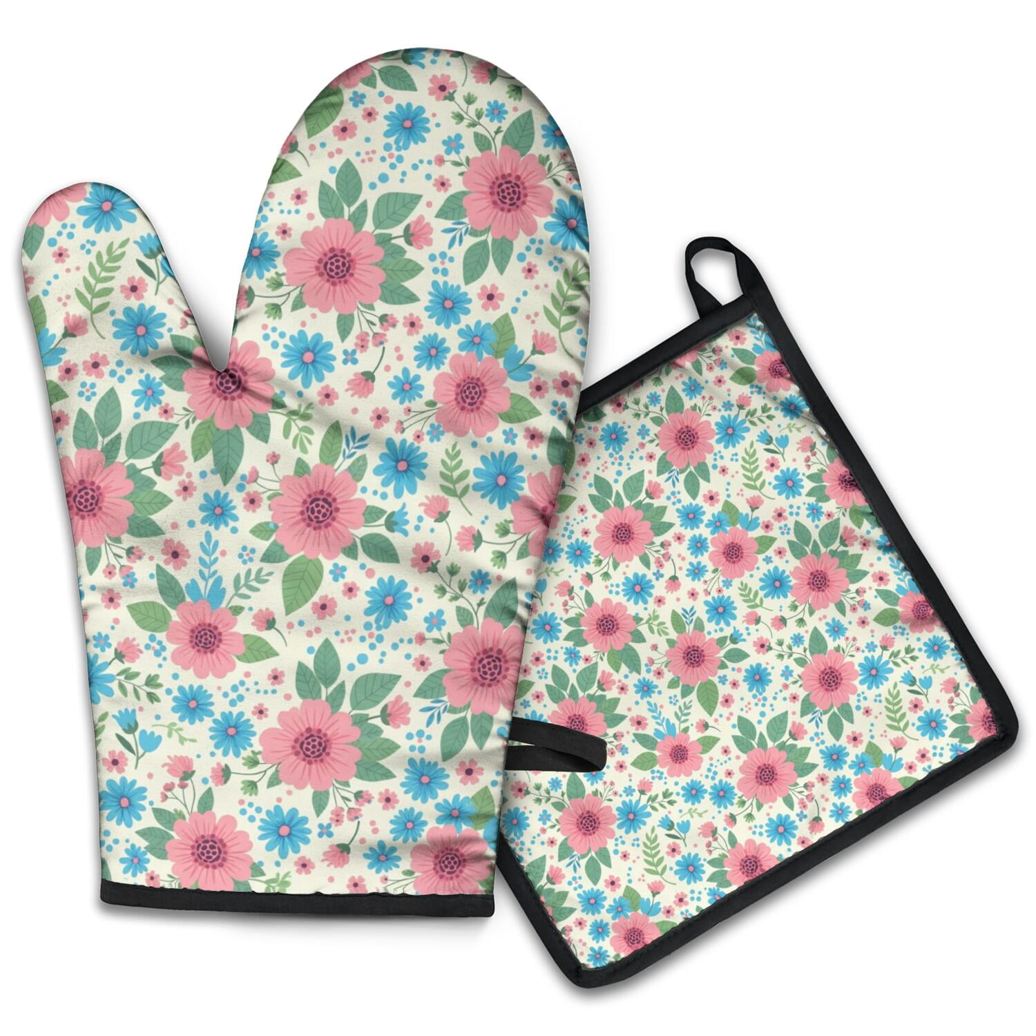 Pioneer Flower Floral Print Pattern 2-Pack Oven Mitts Set, Heat ...