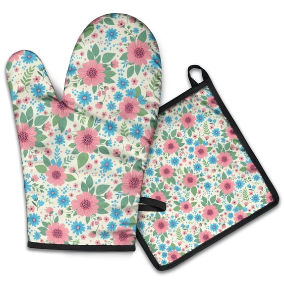 Pioneer Flower Floral Print Pattern 2-Pack Oven Mitts Set, Heat ...
