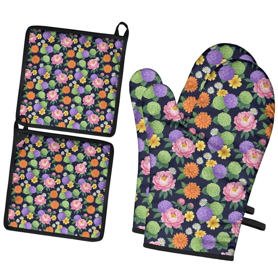 Pioneer Flower Floral Print Pattern 2-Pack Oven Mitts Set, Heat ...