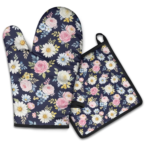 Pioneer Flower Floral Print Pattern 2-Pack Oven Mitts Set, Heat ...