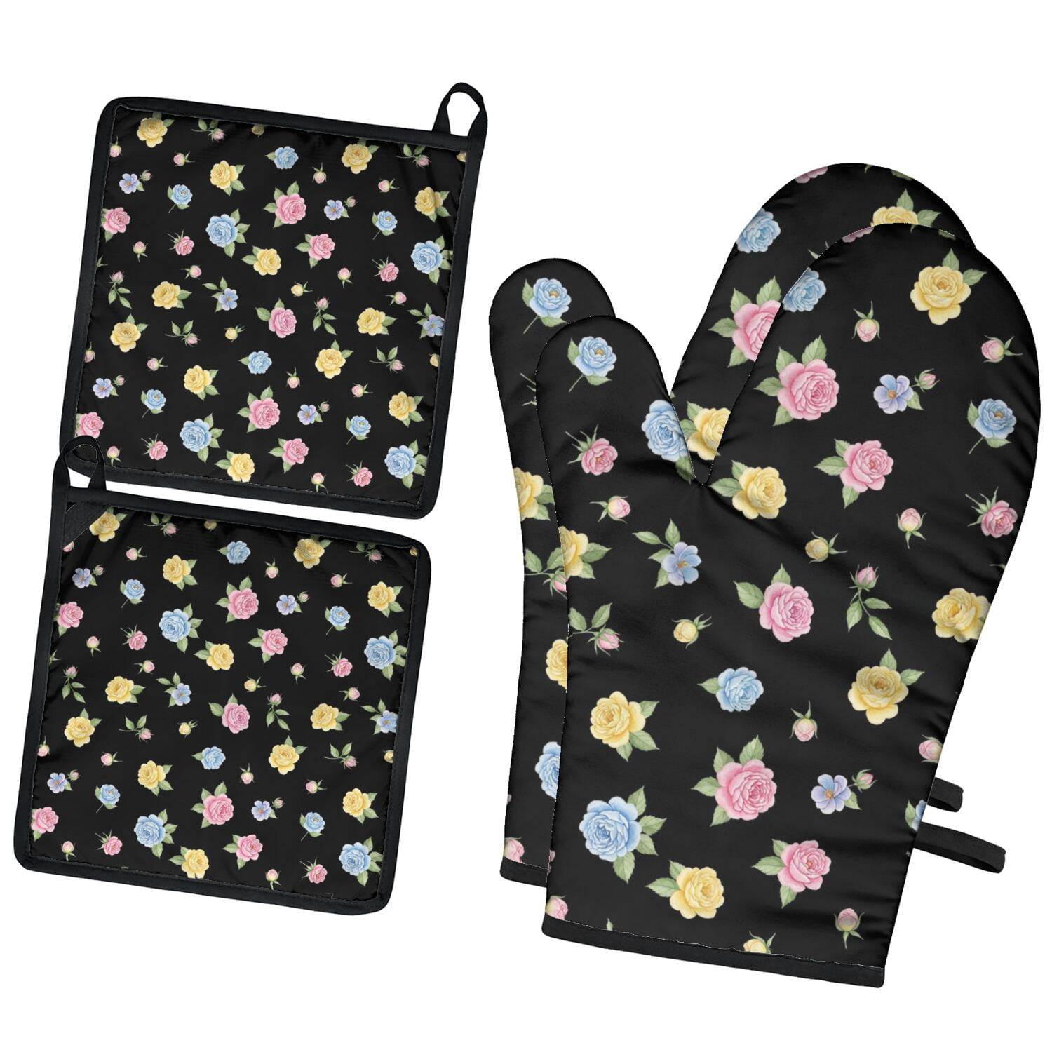 Pioneer Flower Floral Print Pattern 2-Pack Oven Mitts Set, Heat ...