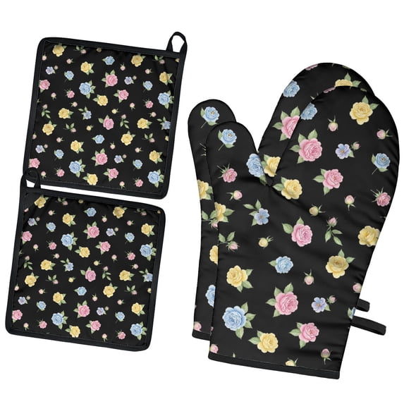Pioneer Flower Floral Print Pattern 2-Pack Oven Mitts Set, Heat ...
