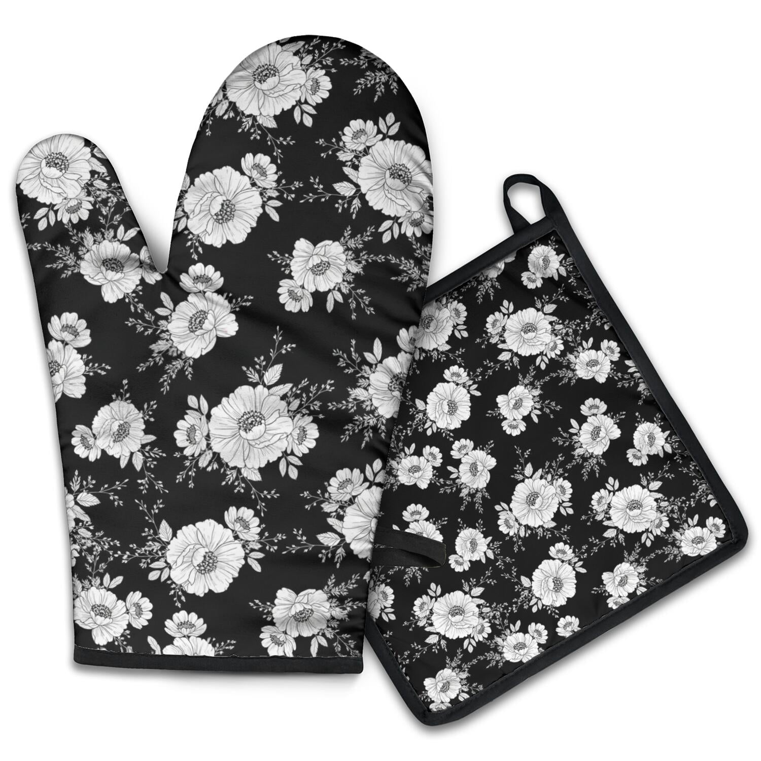 Pioneer Flower Floral Print Pattern 2-Pack Oven Mitts Set, Heat ...