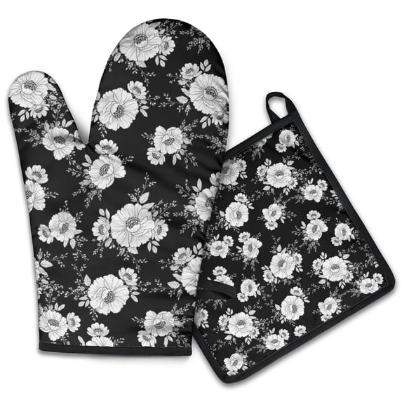 Pioneer Flower Floral Print Pattern 2-Pack Oven Mitts Set, Heat ...