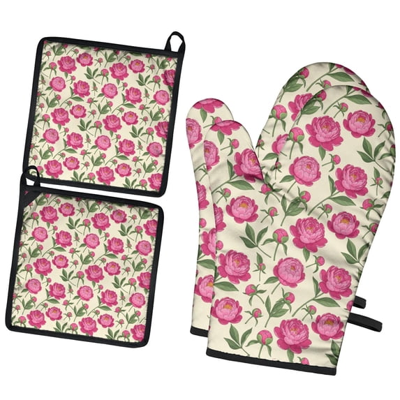 Pioneer Flower Floral Print Pattern 2-Pack Oven Mitts Set, Heat ...