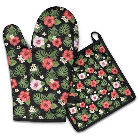Pioneer Flower Floral Print Pattern 2-Pack Oven Mitts Set, Heat ...