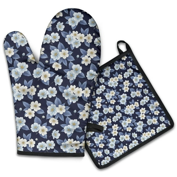 Pioneer Flower Floral Print Pattern 2-Pack Oven Mitts Set, Heat ...