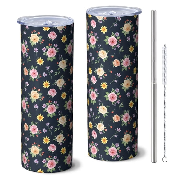Pioneer Flower Floral Print Pattern 20oz Skinny Tumbler with Straw ...