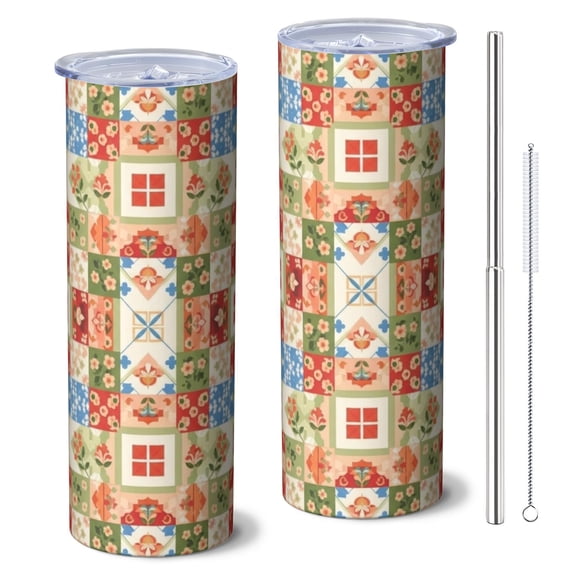 Pioneer Flower Floral Print Pattern 20oz Skinny Tumbler with Straw ...