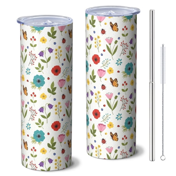Pioneer Flower Floral Print Pattern 20oz Skinny Tumbler with Straw ...