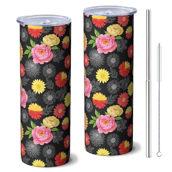 Pioneer Flower Floral Print Pattern 20oz Skinny Tumbler with Straw ...