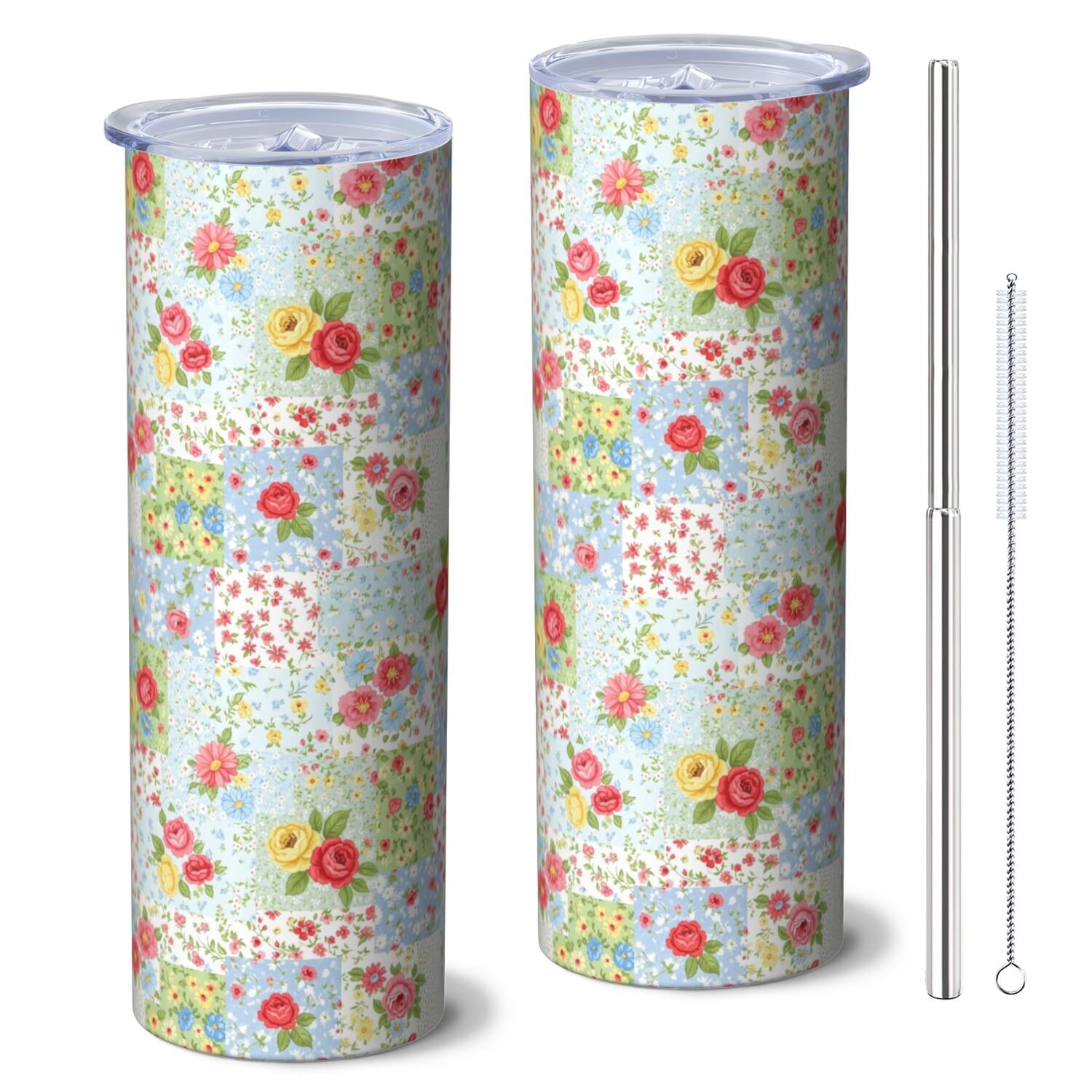 Pioneer Flower Floral Print Pattern 20oz Skinny Tumbler with Straw ...
