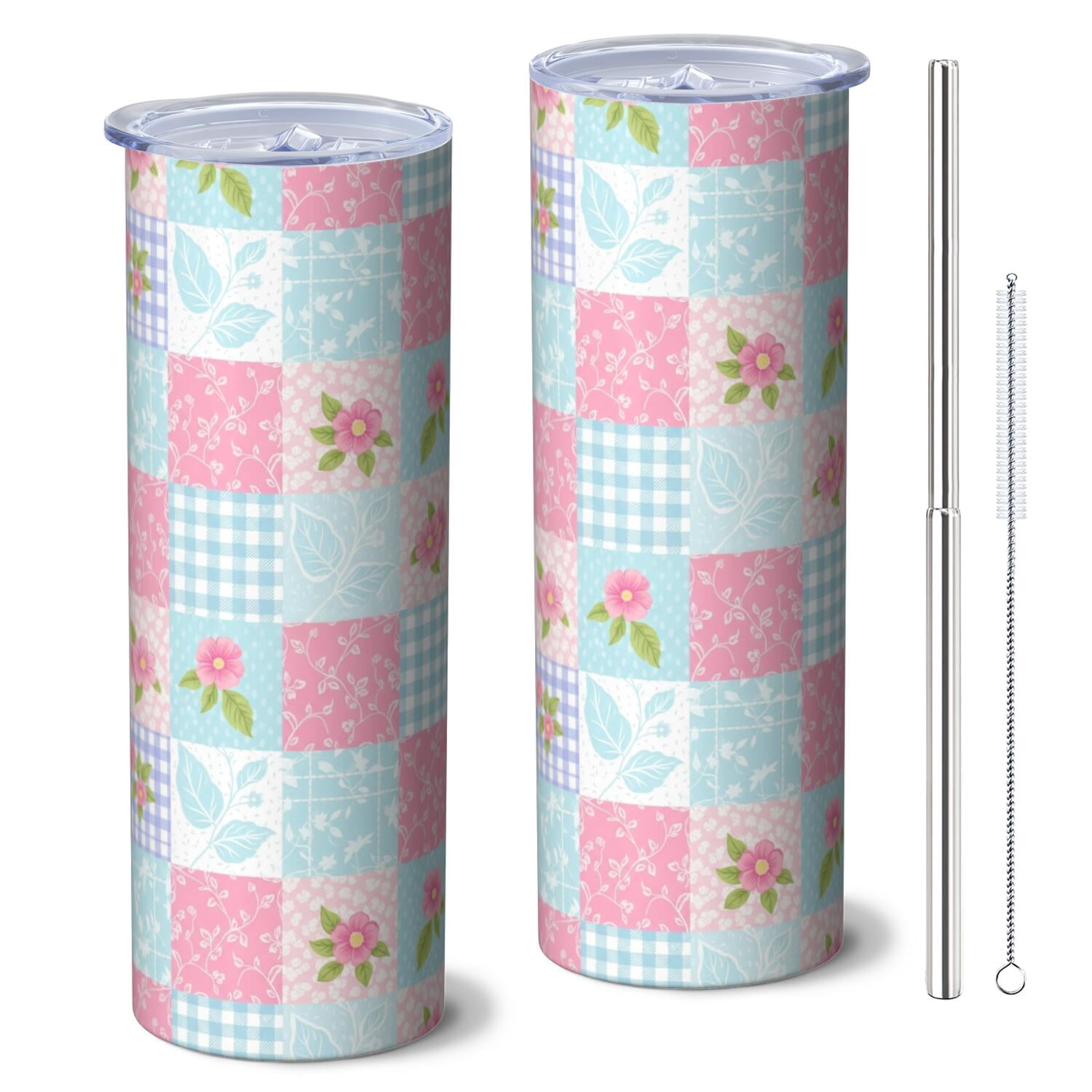 Pioneer Flower Floral Print Pattern 20oz Skinny Tumbler with Straw ...