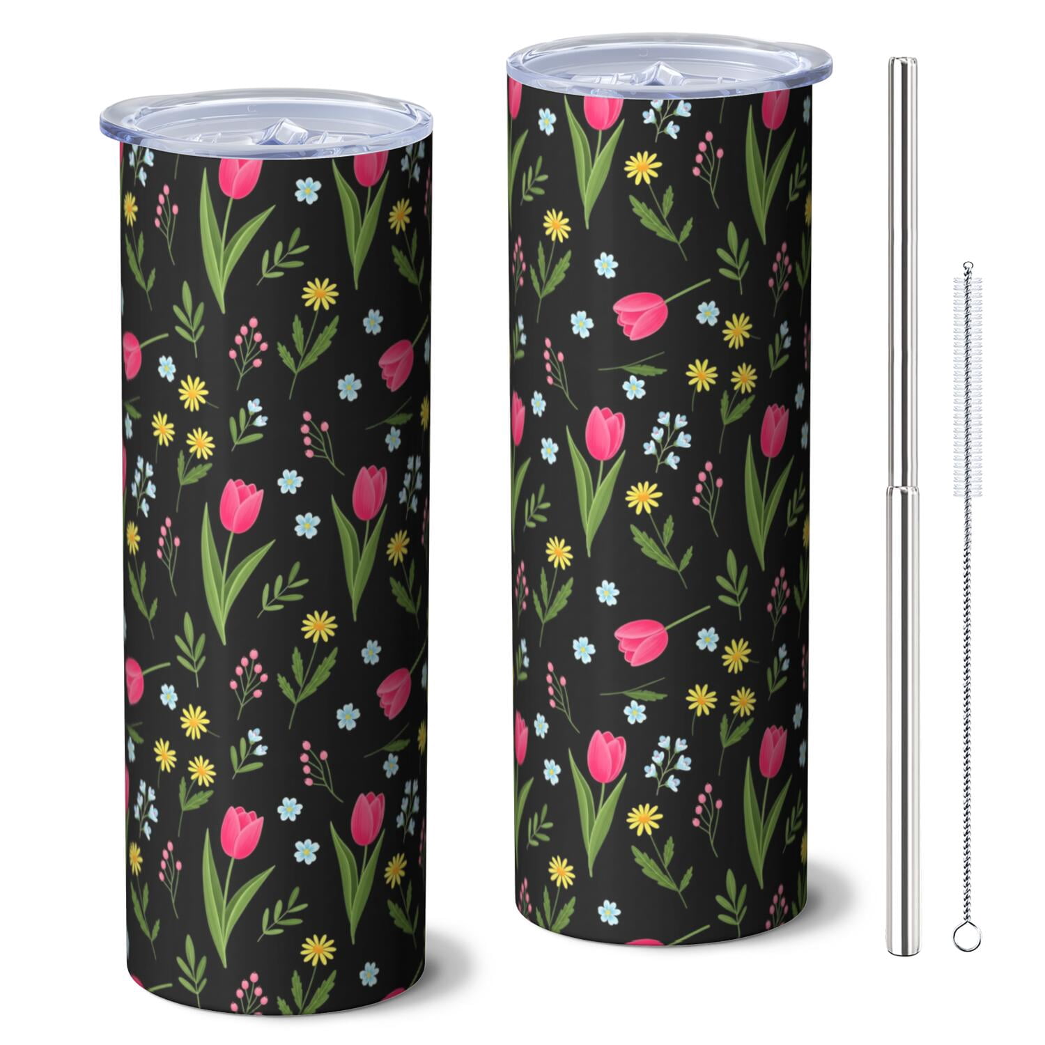 Pioneer Flower Floral Print Pattern 20oz Skinny Tumbler with Straw ...