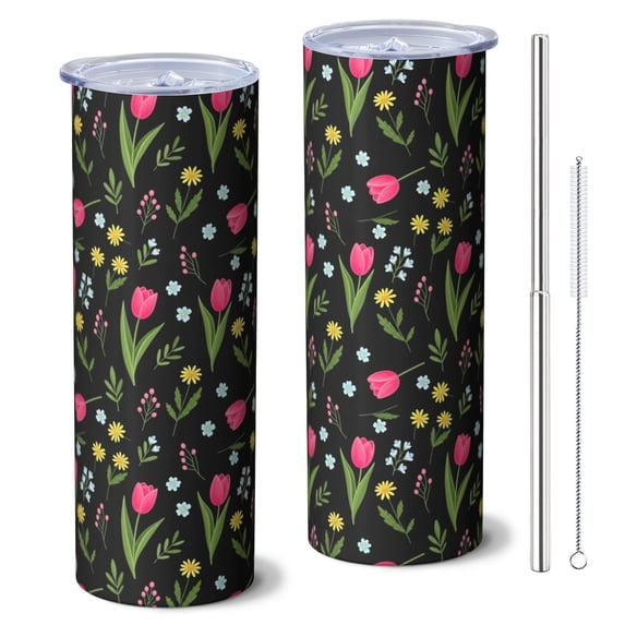 Pioneer Flower Floral Print Pattern 20oz Skinny Tumbler with Straw ...