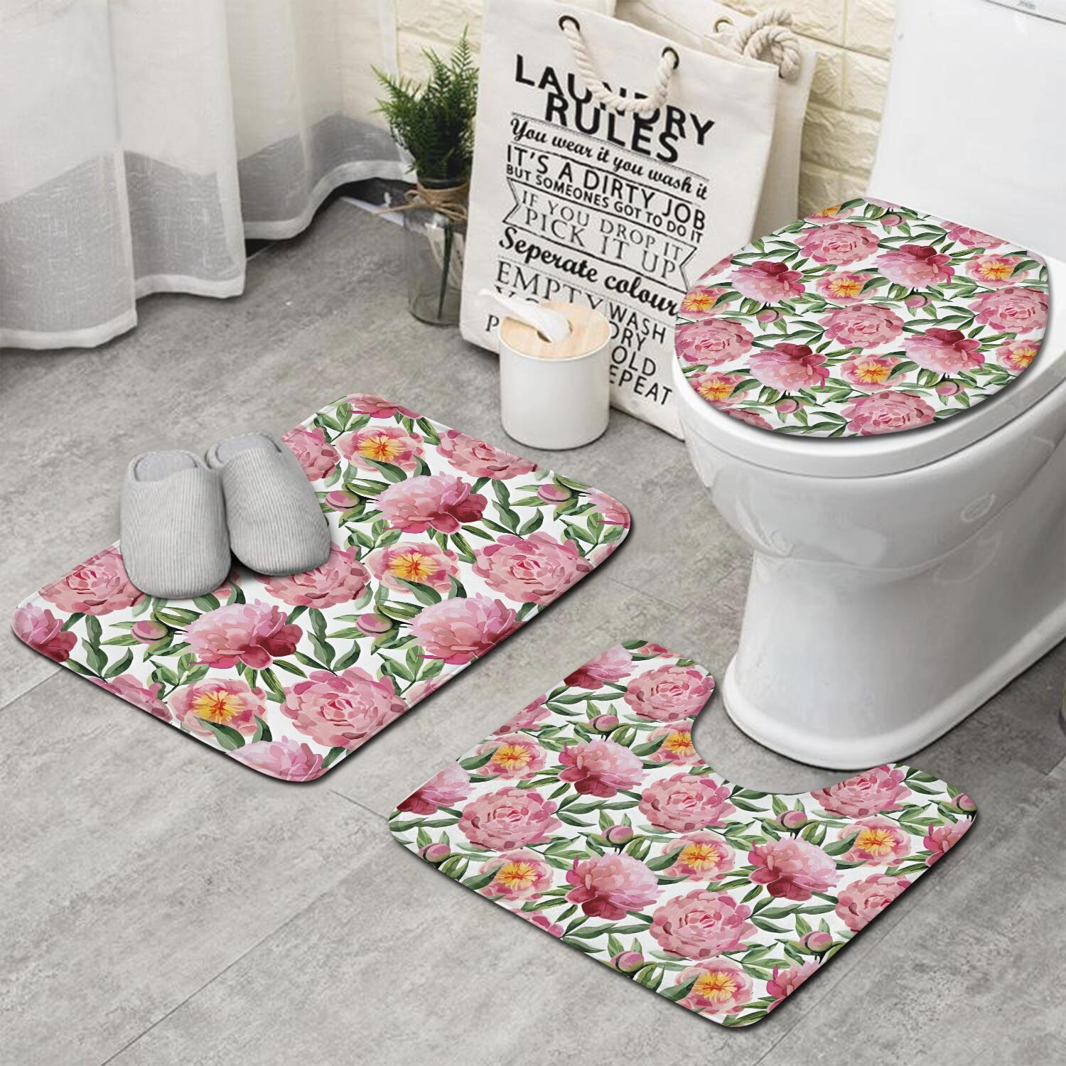Pioneer Flower Floral Print Pattern Bathroom Rugs Sets 3 Piece,Toilet ...