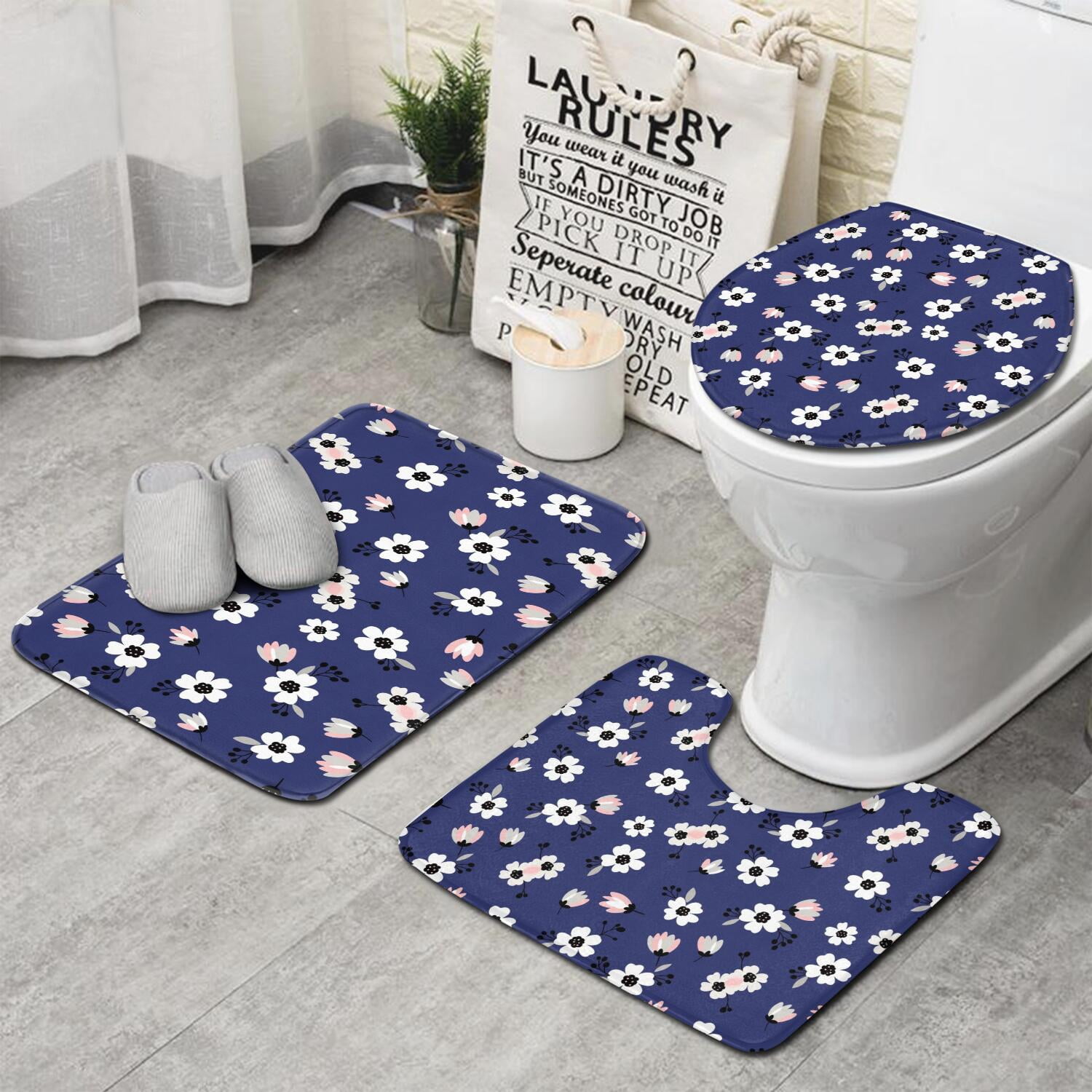 Pioneer Flower Floral Print Pattern Bathroom Rugs Sets 3 Piece, Toilet ...