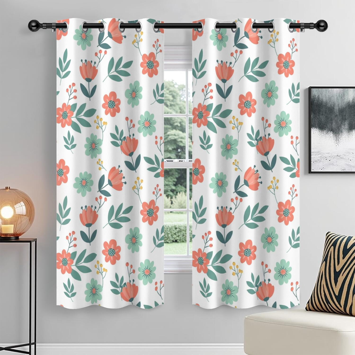 Pioneer Flower Floral Print Pattern Blackout Curtains,Triple Weaved ...