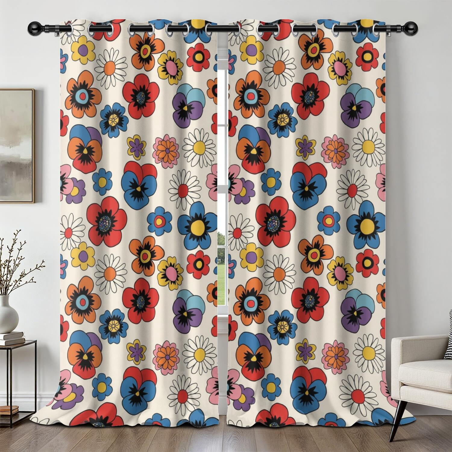 Pioneer Flower Floral Print Pattern Blackout Curtains,Triple Weaved ...