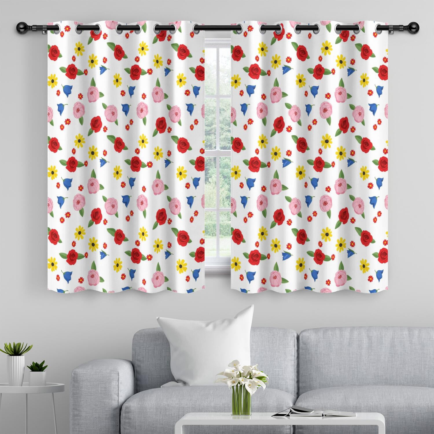 Pioneer Flower Floral Print Pattern Blackout Curtains,Triple Weaved ...