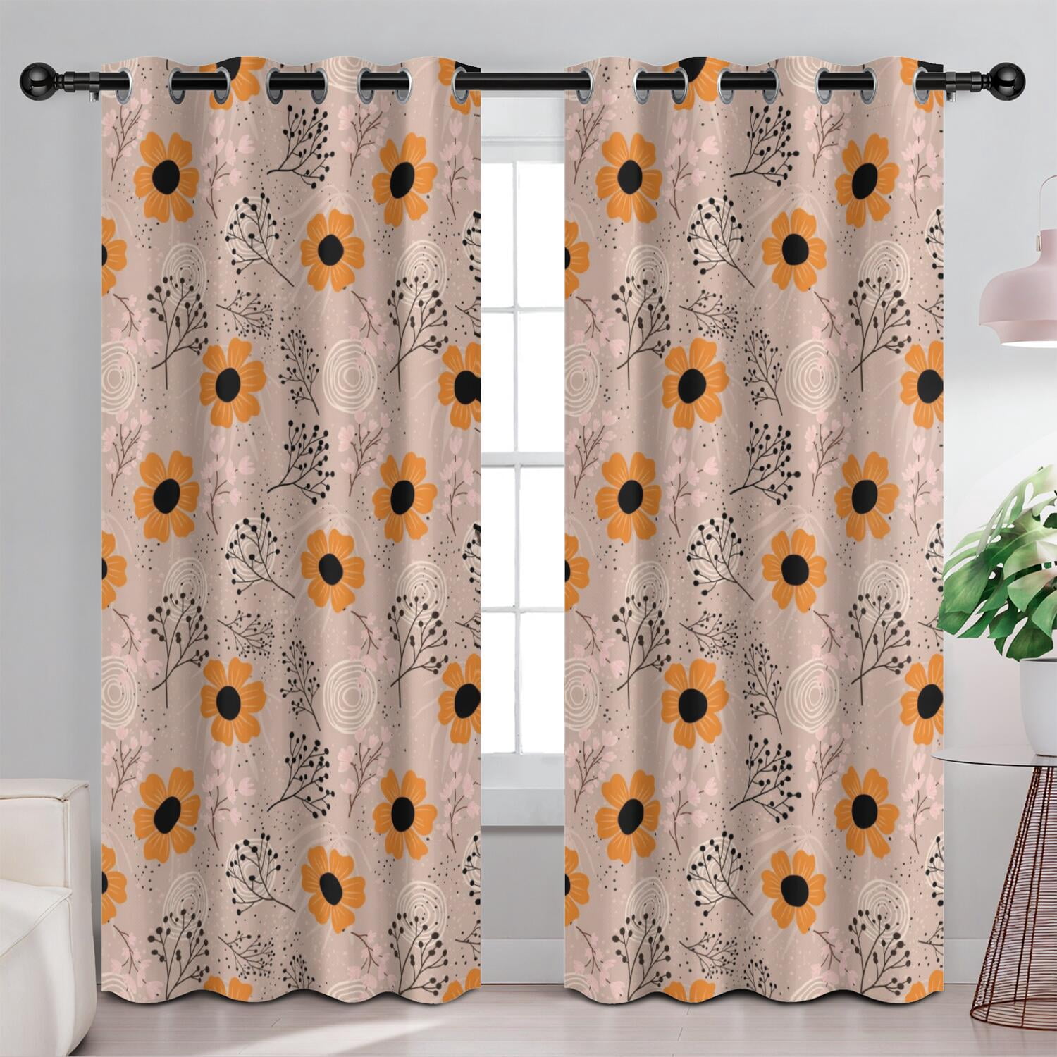 Pioneer Flower Floral Print Pattern Blackout Curtains,Triple Weaved ...