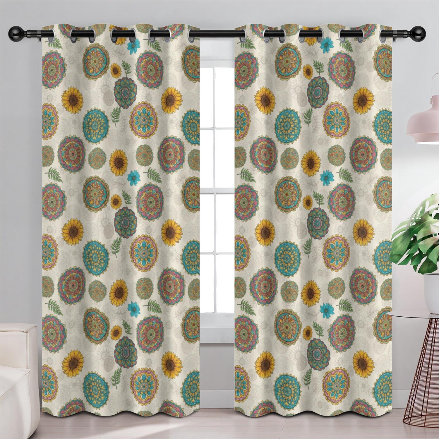Pioneer Flower Floral Print Pattern Blackout Curtains,Triple Weaved ...
