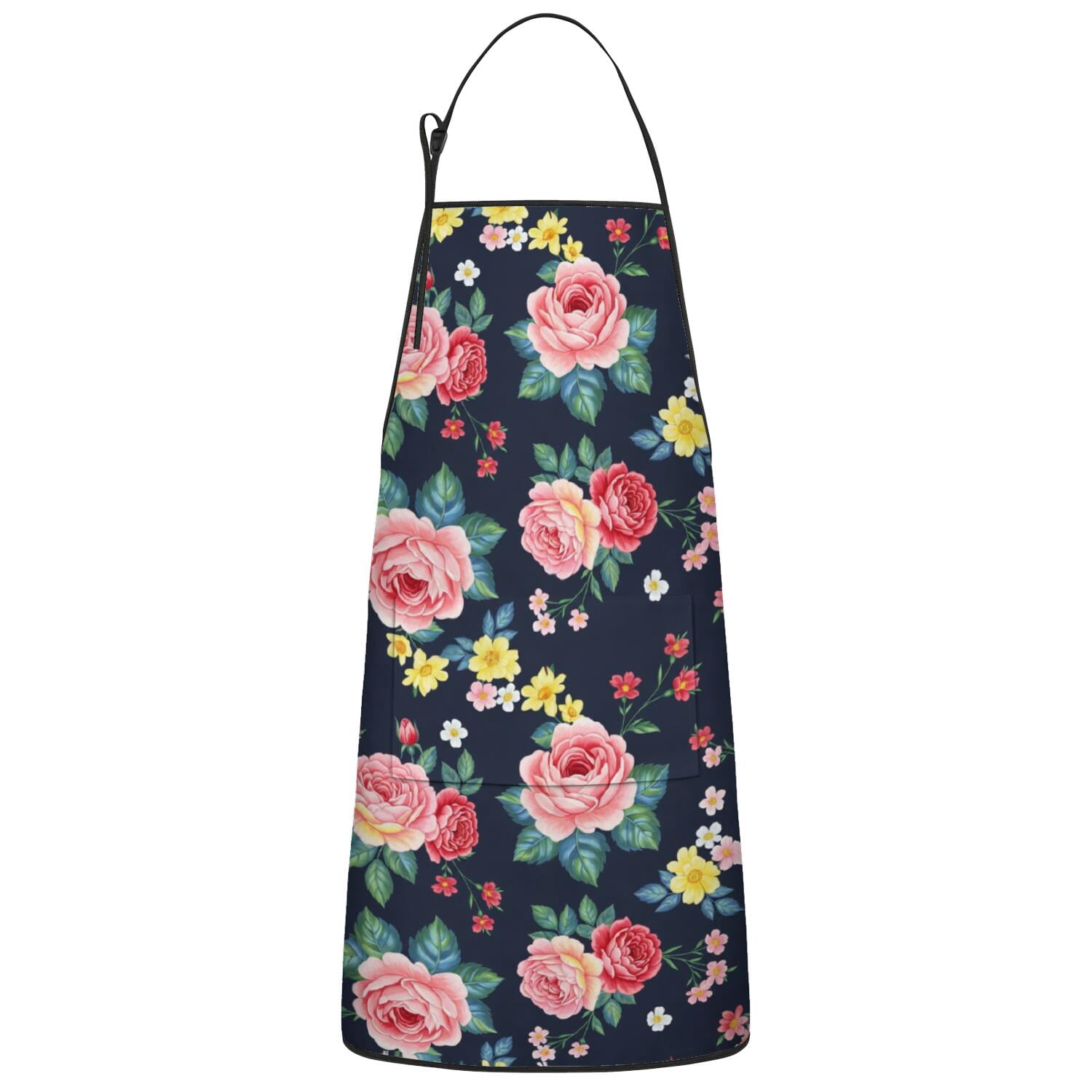 Pioneer Flower Floral Print Pattern Cotton Linen Apron with Pockets ...