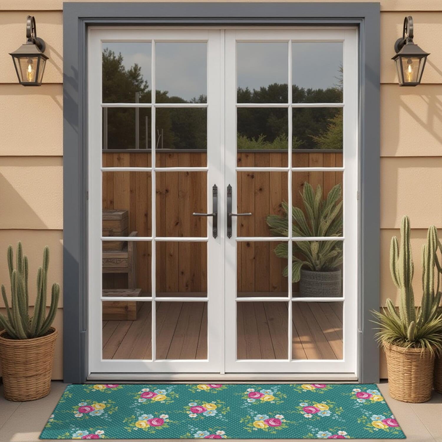 Pioneer Flower Floral Print Pattern Door Mat, Crystal Velvet Entryway ...