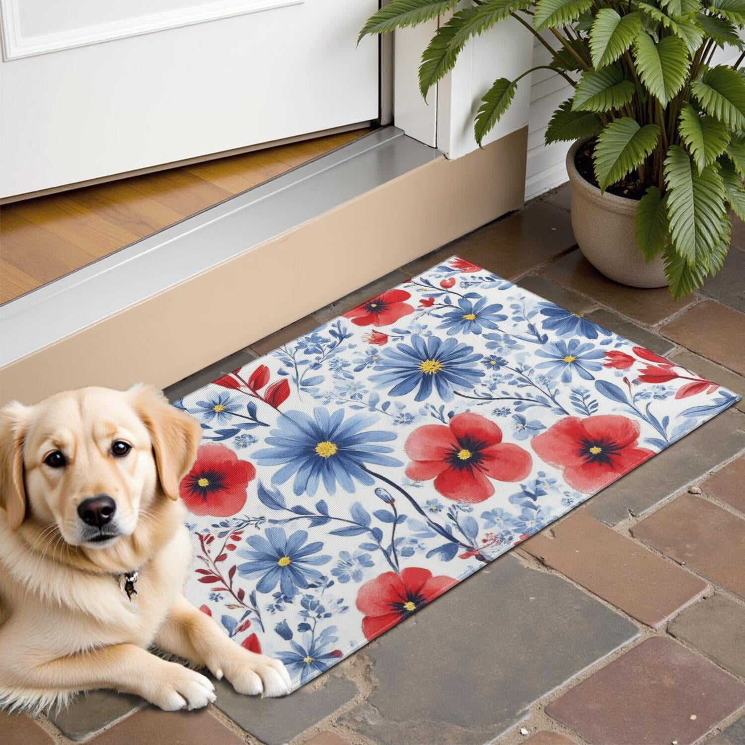 Pioneer Flower Floral Print Pattern Door Rugs,Washable Non Slip Door ...