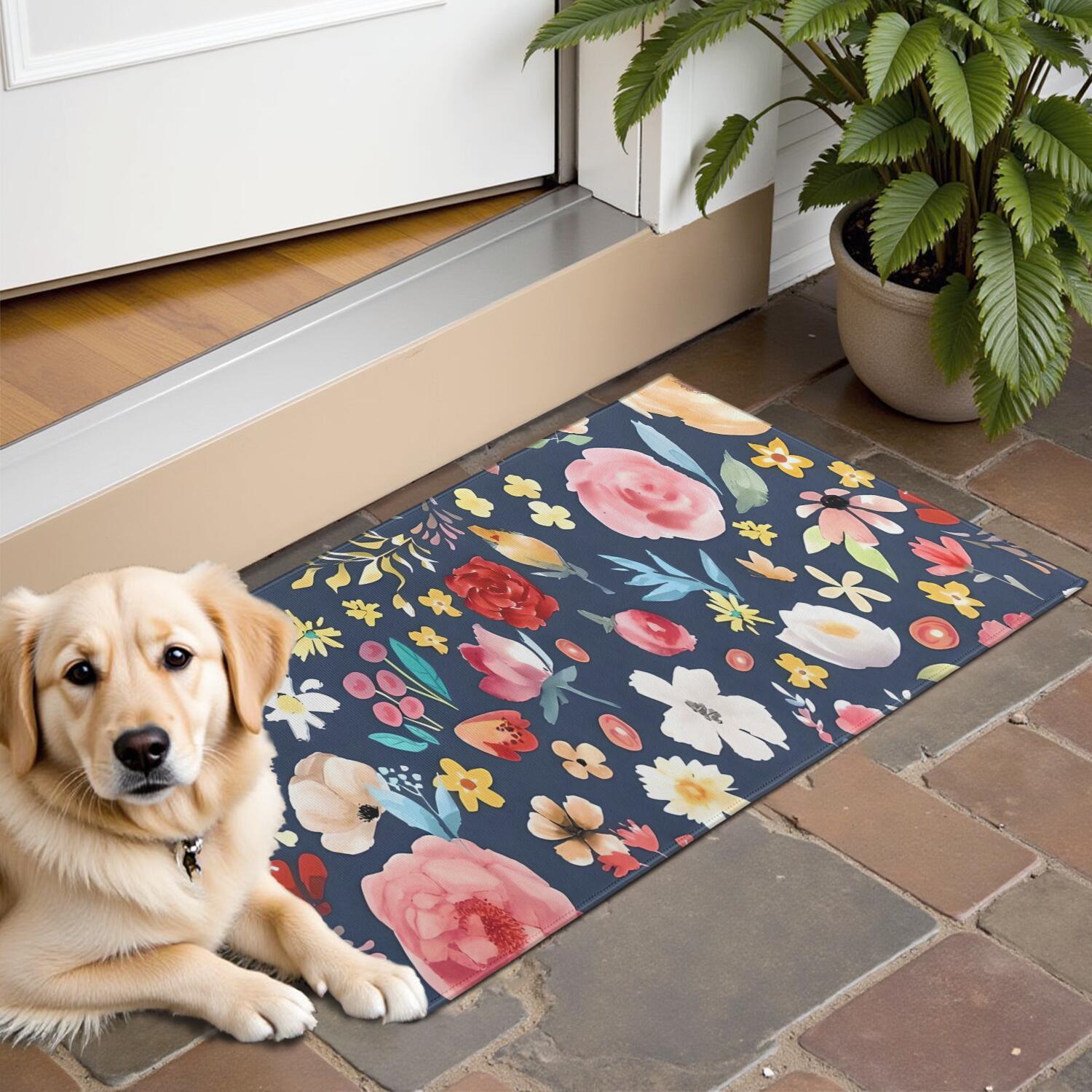 Pioneer Flower Floral Print Pattern Door Rugs,Washable Non Slip Door ...