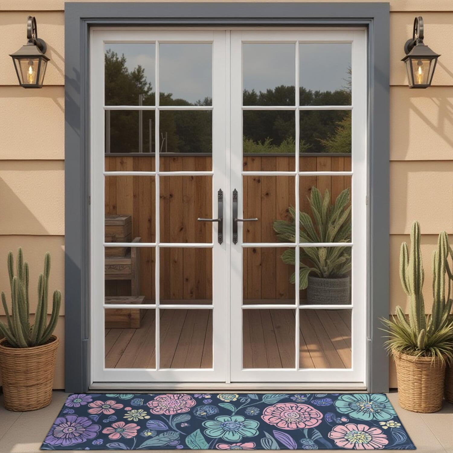 Pioneer Flower Floral Print Pattern Door Rugs,Washable Non Slip Door ...