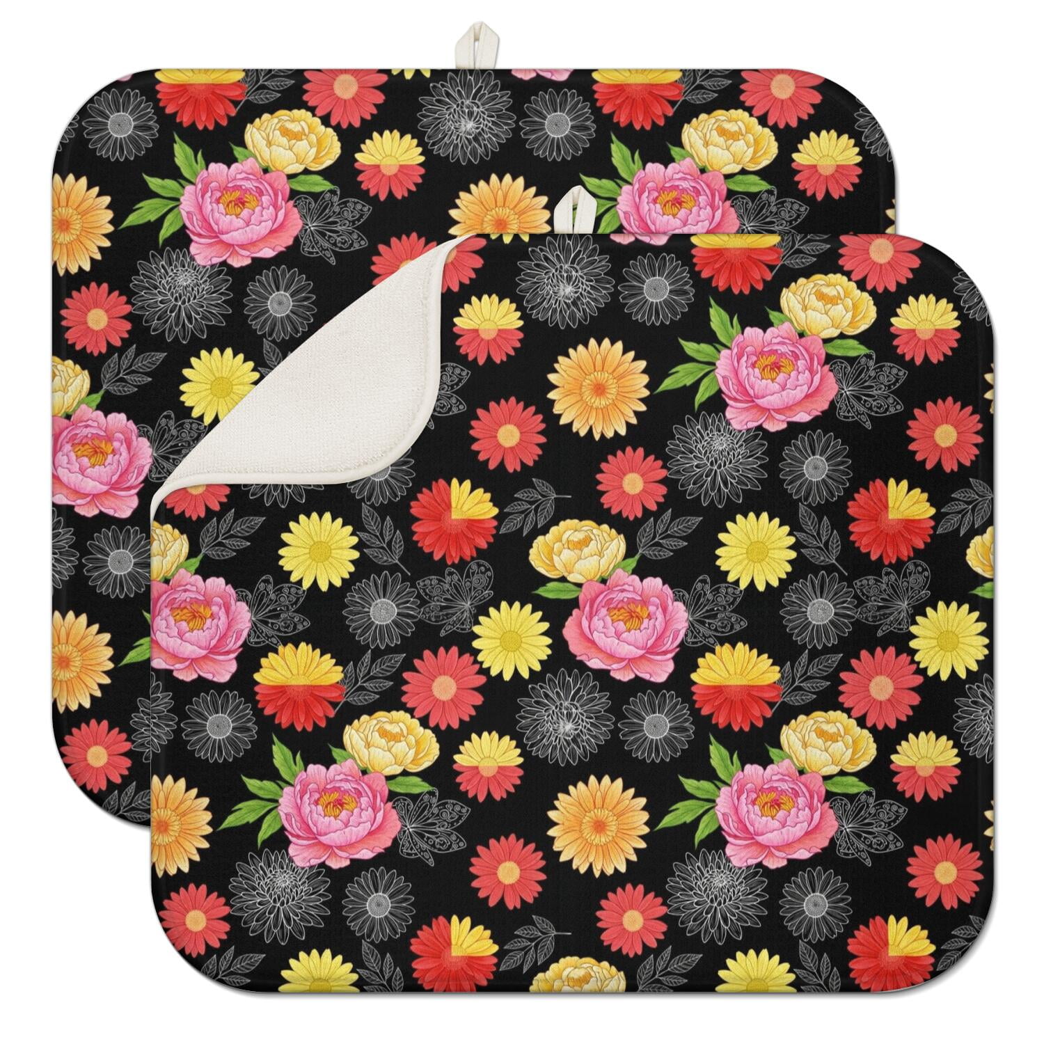 Pioneer Flower Floral Print Pattern Kitchen Dish Drying Mat 1 Pack ...