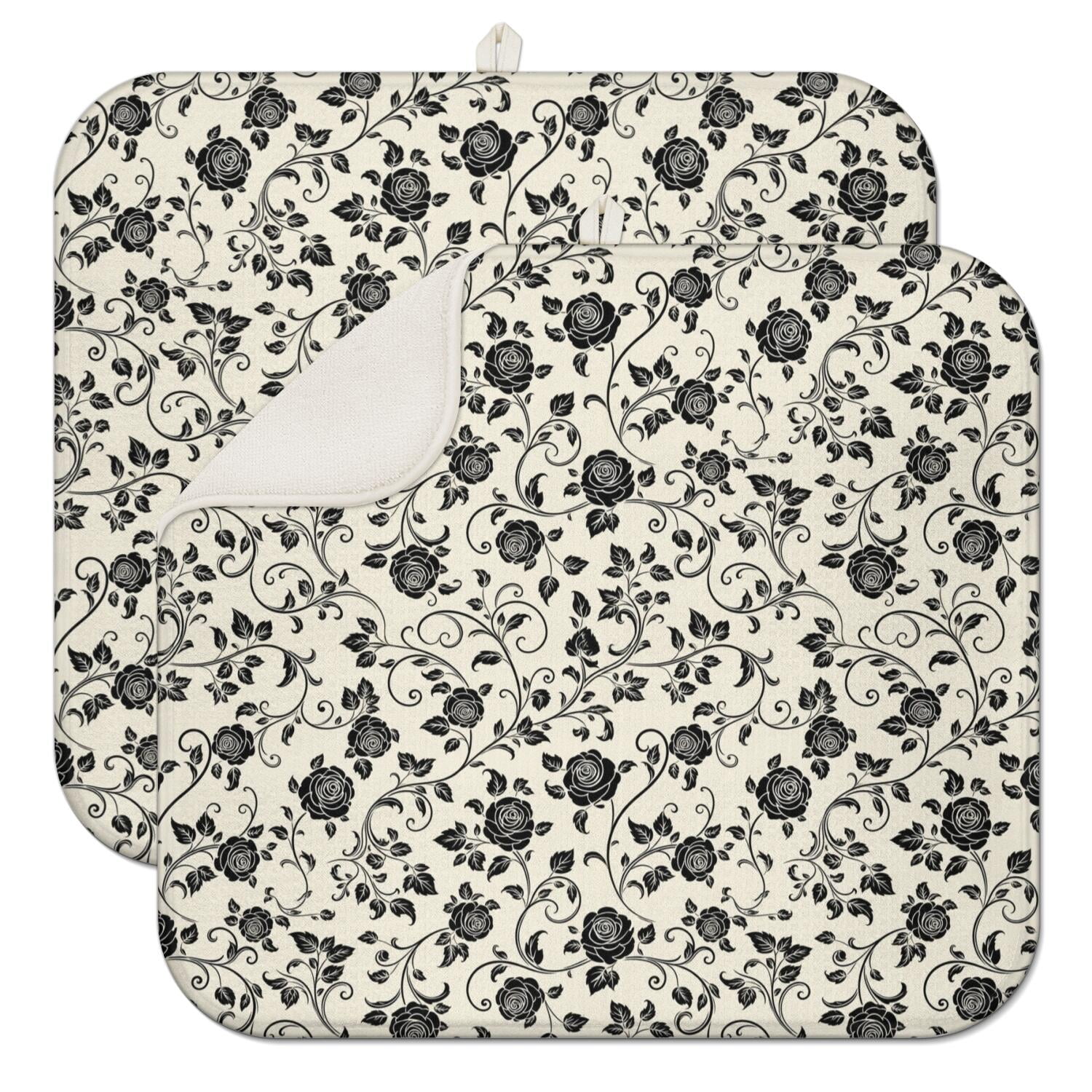 Pioneer Flower Floral Print Pattern Kitchen Dish Drying Mat 1 Pack ...