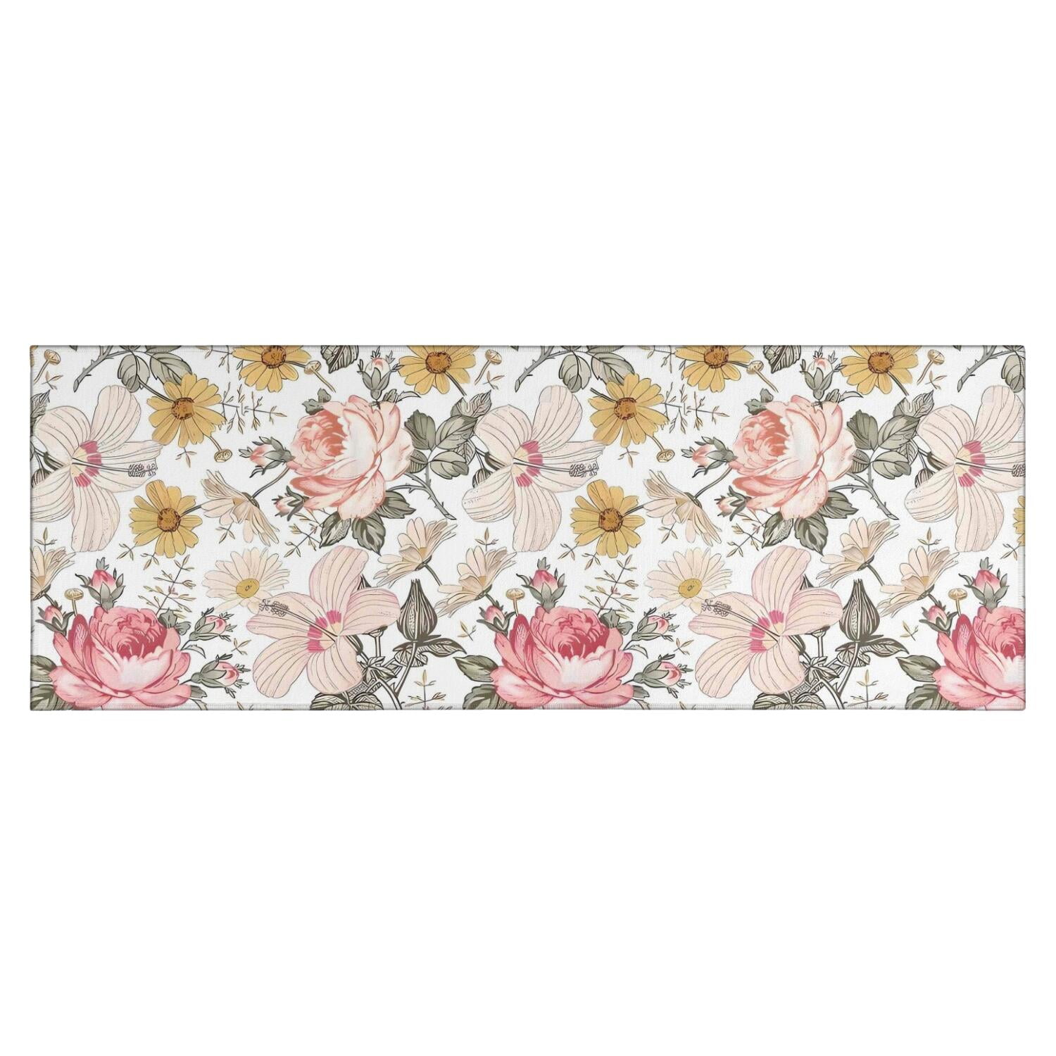 Pioneer Flower Floral Print Pattern Kitchen Rug Mat,Kitchen Runner Rugs ...