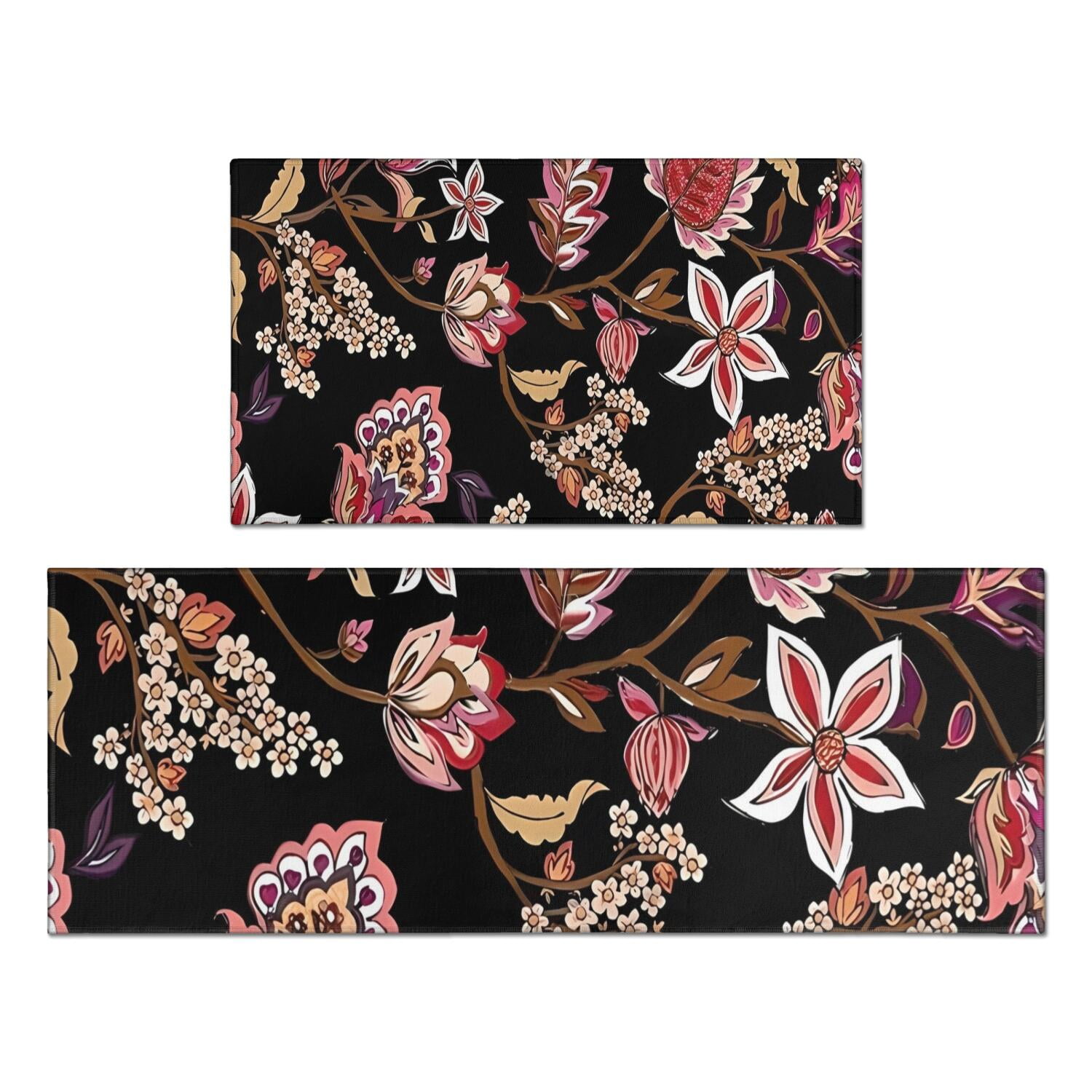 Pioneer Flower Floral Print Pattern Kitchen Rugs Sets Of 2,Anti Fatigue ...