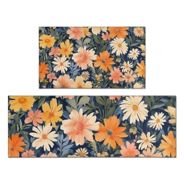 Pioneer Flower Floral Print Pattern Kitchen Rugs Sets Of 2,Anti Fatigue ...